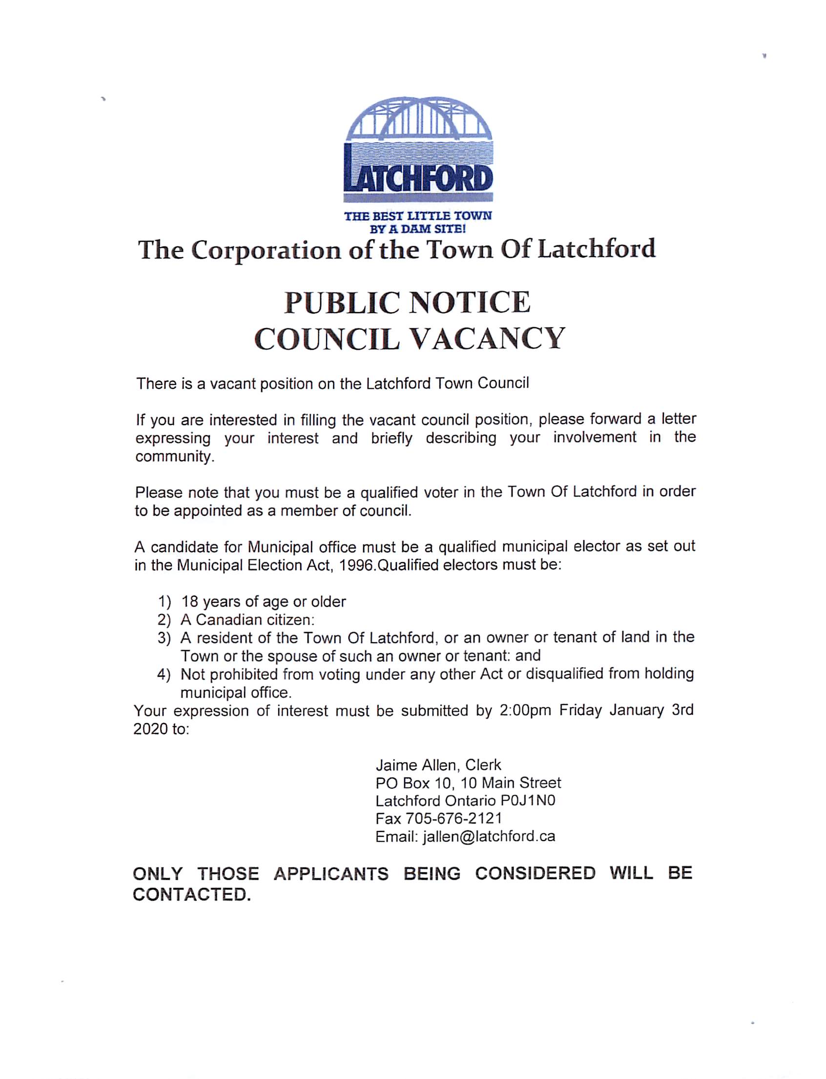 Public Notices • Town of Latchford